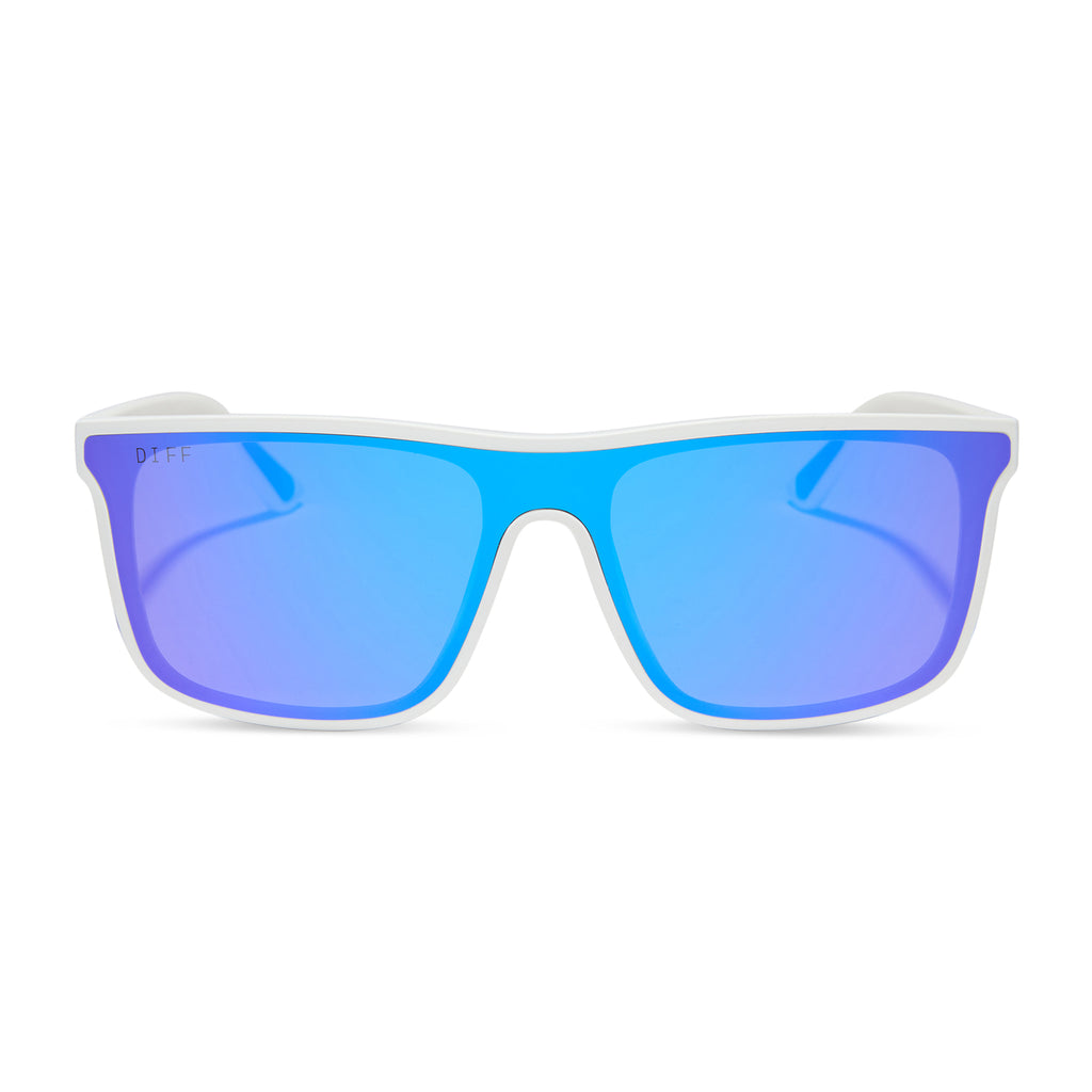 Flash Square Sunglasses | Matte White & Purple Mirror | DIFF Eyewear