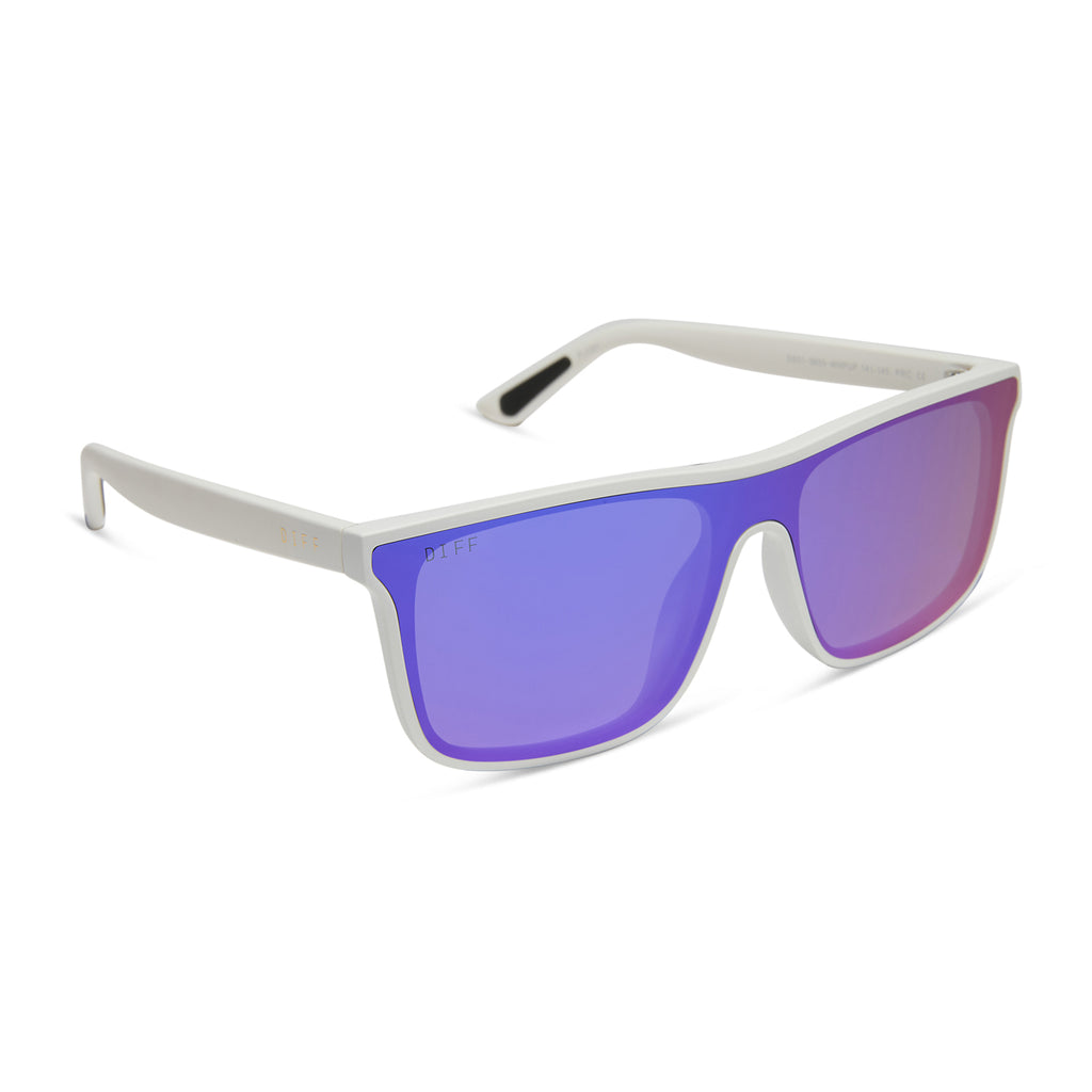 Flash Square Sunglasses | Matte White & Purple Mirror | DIFF Eyewear