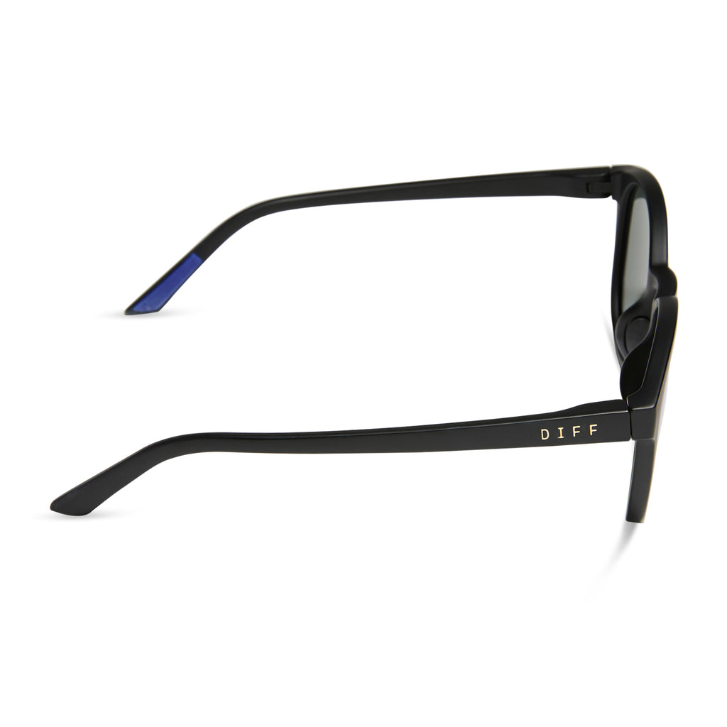 Volley Round Sunglasses | Matte Black & Blue Mirror | DIFF Eyewear