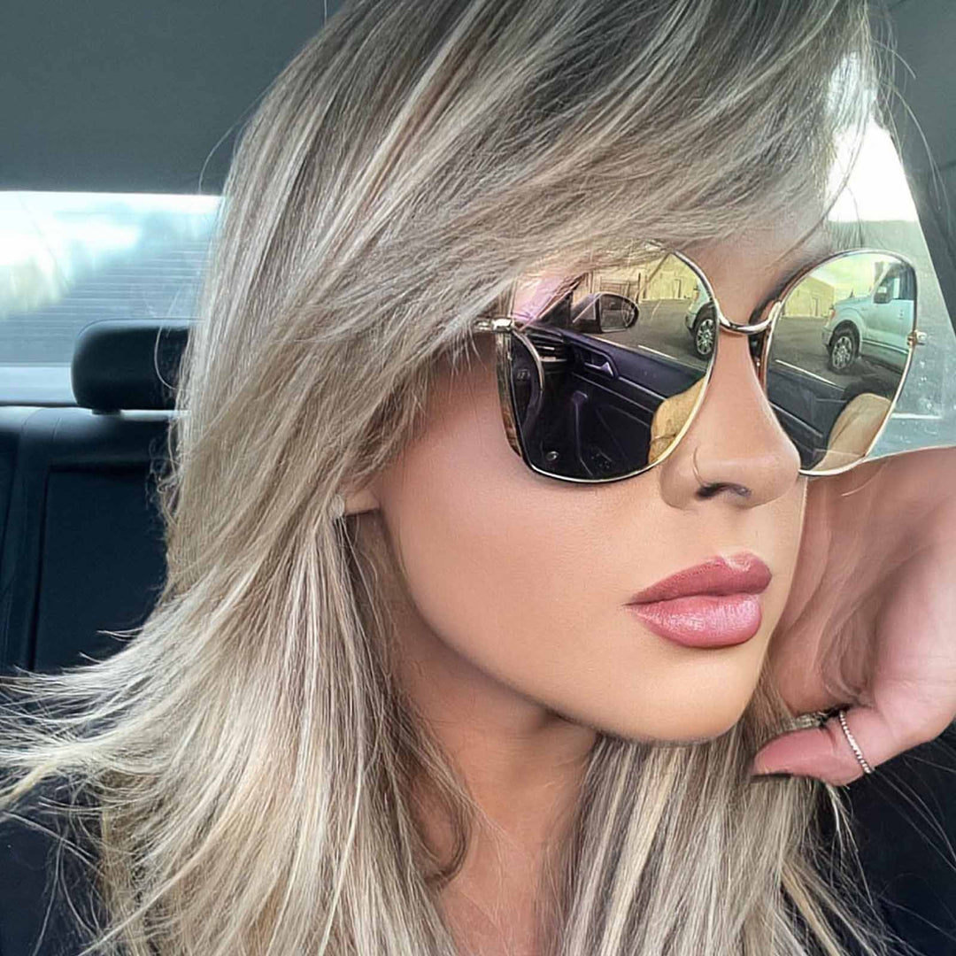 Lonna Square Sunglasses | Gold & Cherry Blossom Mirror | DIFF Eyewear