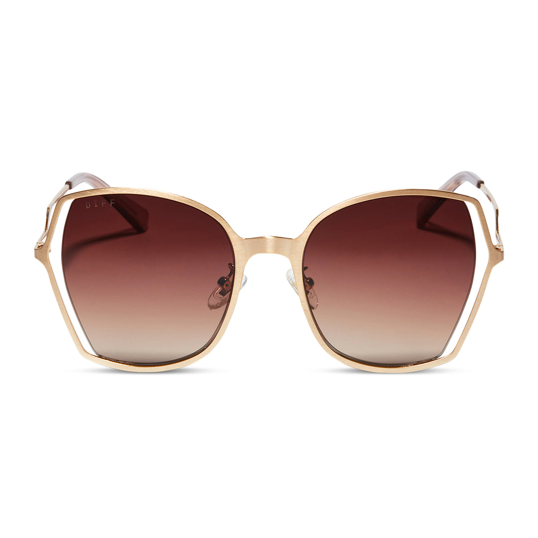 Donna III Square Sunglasses | Brushed Gold & Taupe Rose Gradient | DIFF ...