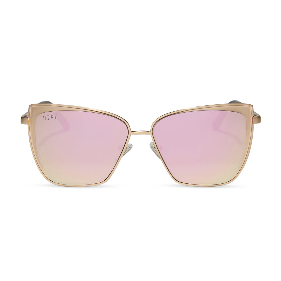 Grace Cateye Sunglasses | Brushed Gold & Cherry Blossom Mirror | DIFF ...