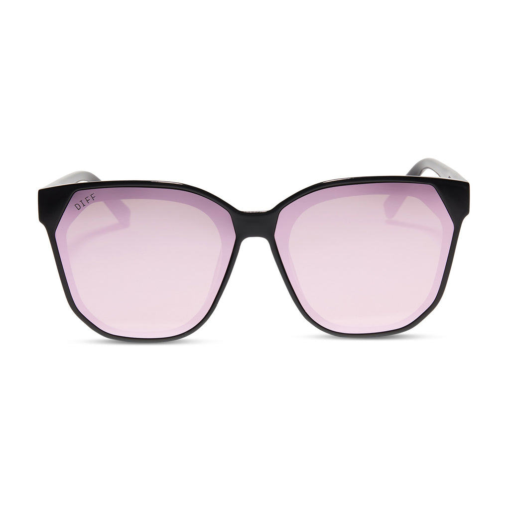 Sia Square Sunglasses | Black & Cherry Blossom Mirror | DIFF Eyewear