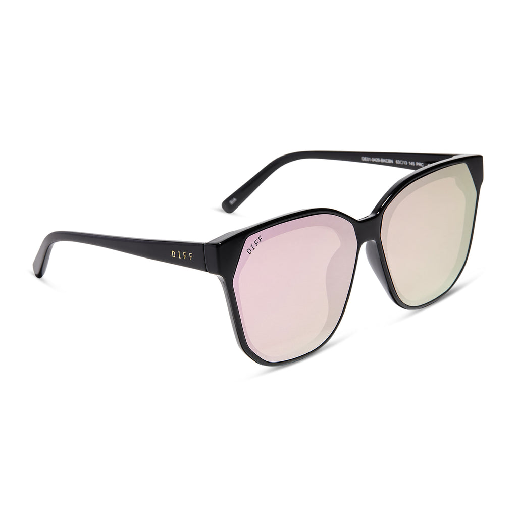 Sia Square Sunglasses | Black & Cherry Blossom Mirror | DIFF Eyewear